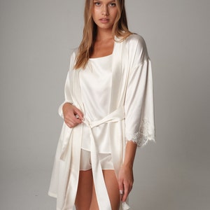 Luxury Silk and Lace Robe, Real Silk Mid Length Robe, Silk Satin ...