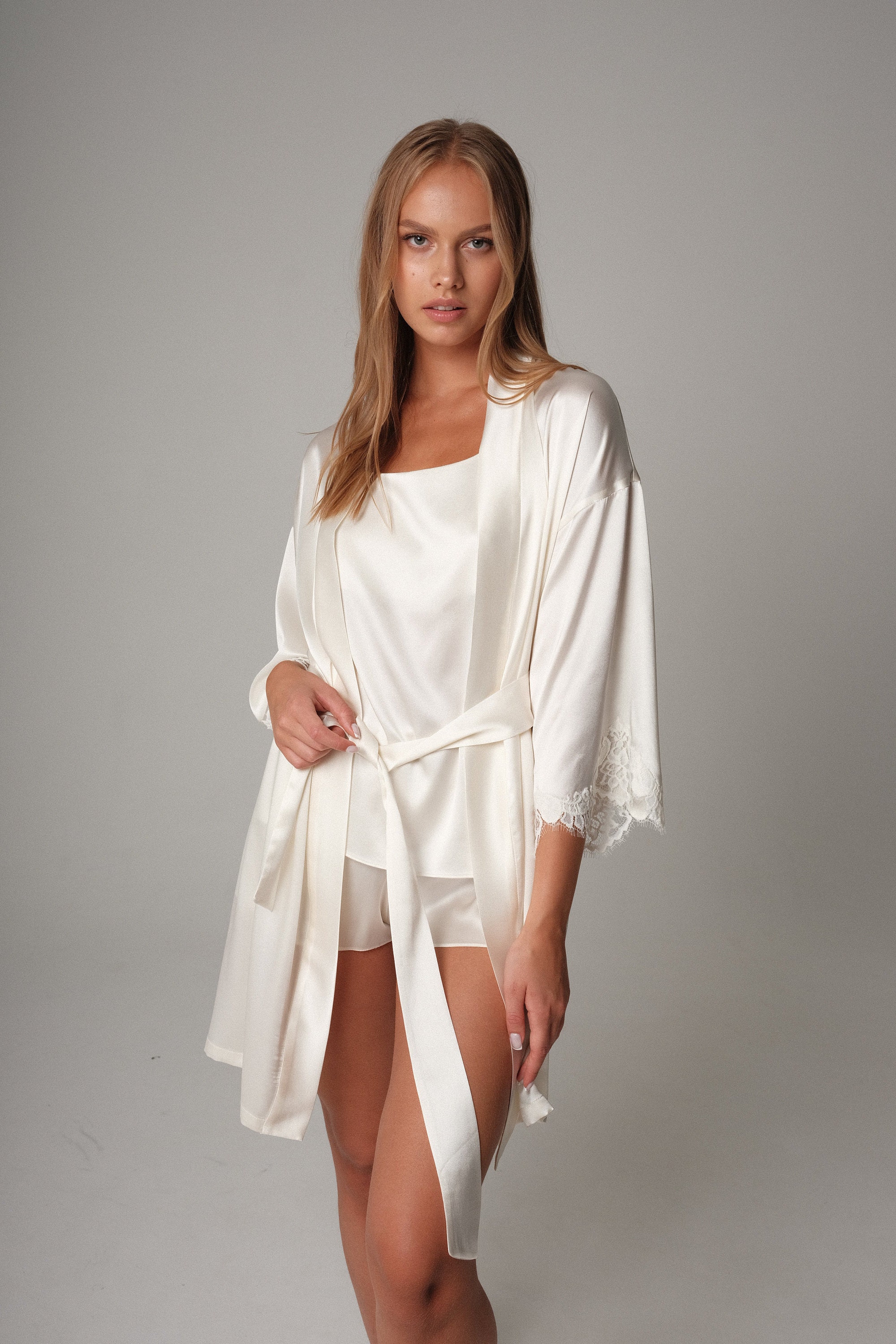 Luxury Silk and Lace Robe, Real Silk Mid Length Robe, Silk Satin ...