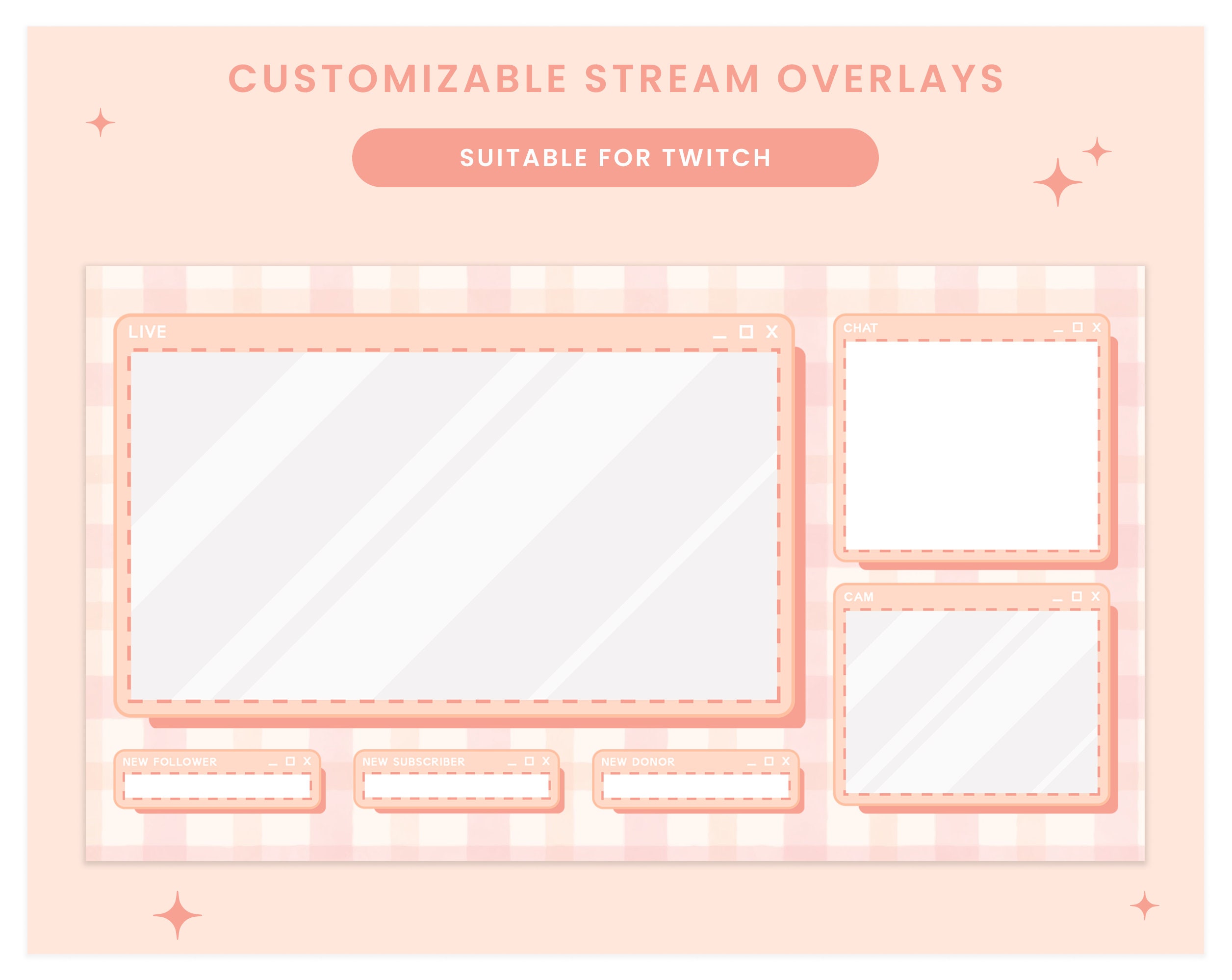 Pixel Peach Stream Overlay Twitch Overlay Package, Customizable Screen ...