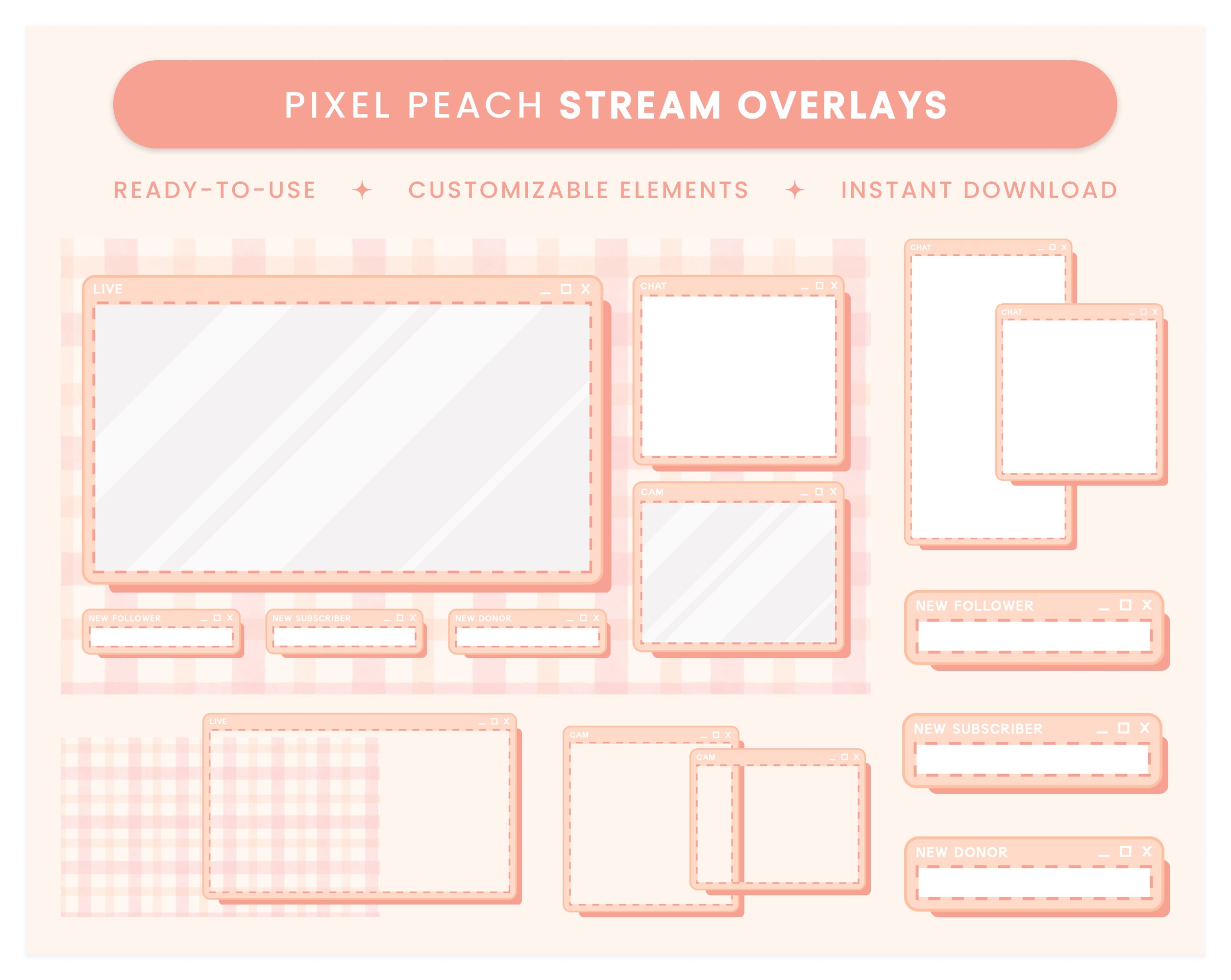Pixel Peach Stream Overlay Twitch Overlay Package, Customizable Screen ...