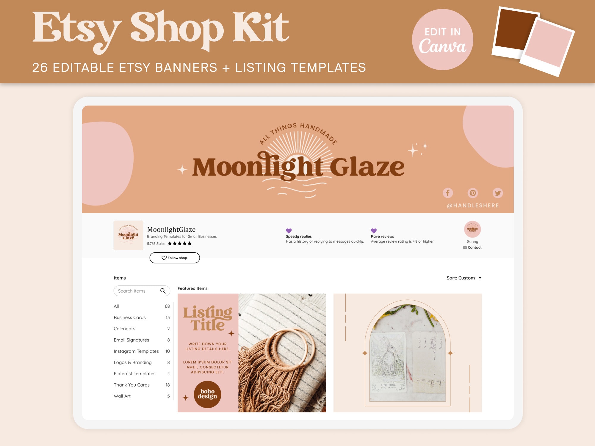 Etsy Shop Kit, Branding Kit, Etsy Shop Templates, Editable Canva ...