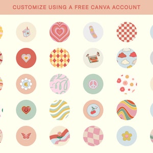 Vintage Retro Instagram Highlight Covers, Y2K Colorful Editable Canva ...