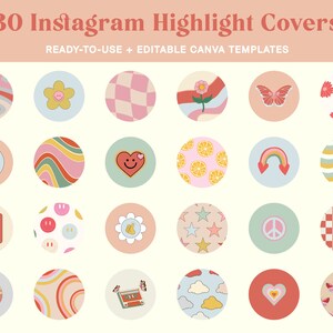 Vintage Retro Instagram Highlight Covers, Y2K Colorful Editable Canva ...