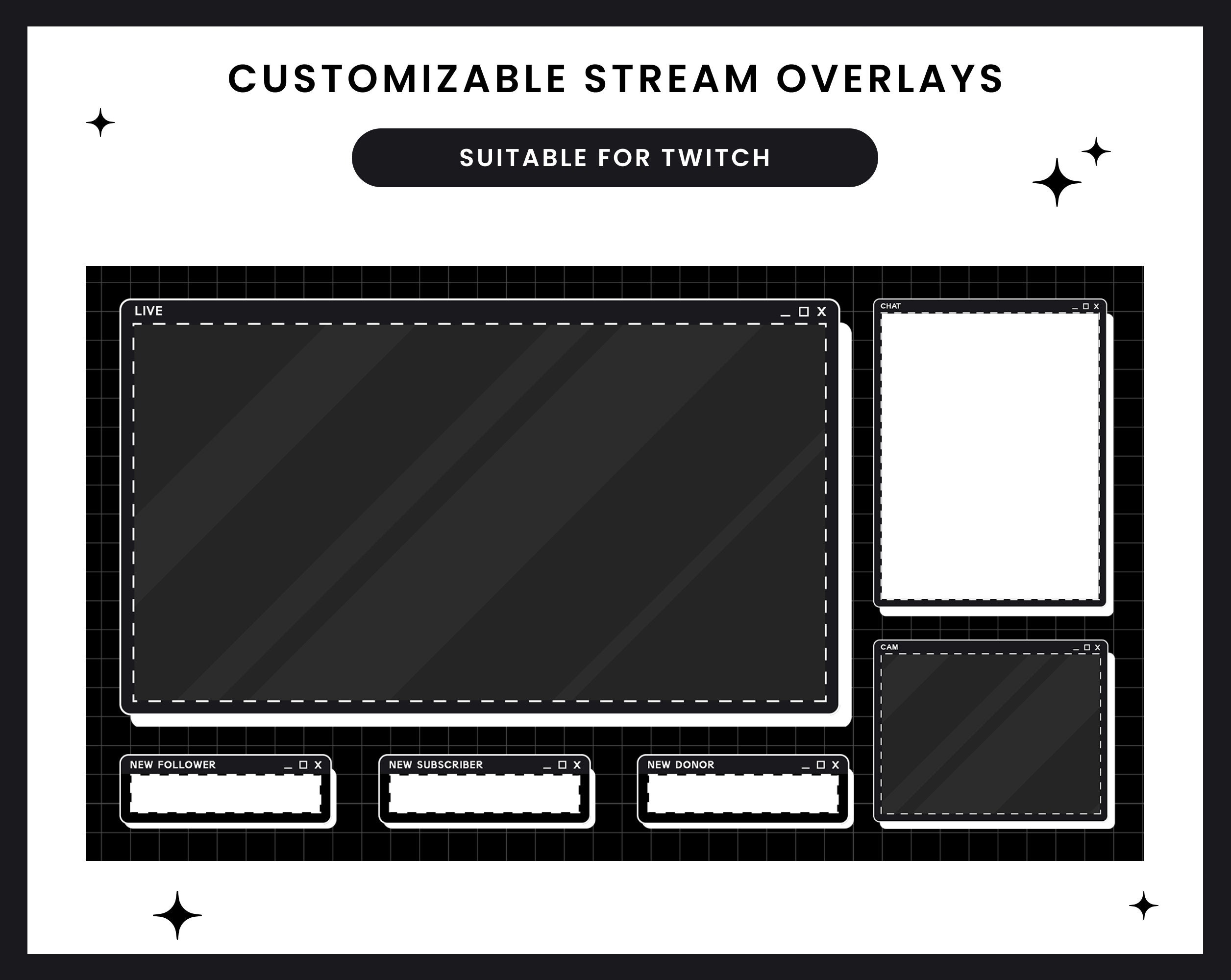 Pixel Monochrome Stream Overlay - Twitch Overlay Package, Customizable ...