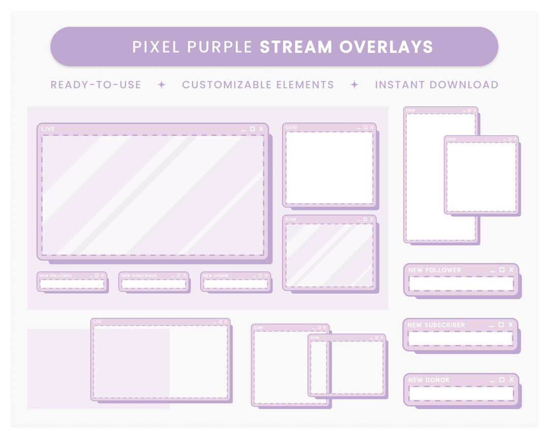 Pixel Purple Stream Overlay - Twitch Overlay Package, Customizable ...