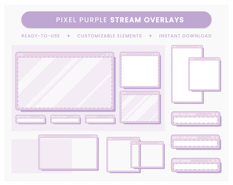Pixel Purple Stream Overlay - Twitch Overlay Package, Customizable ...