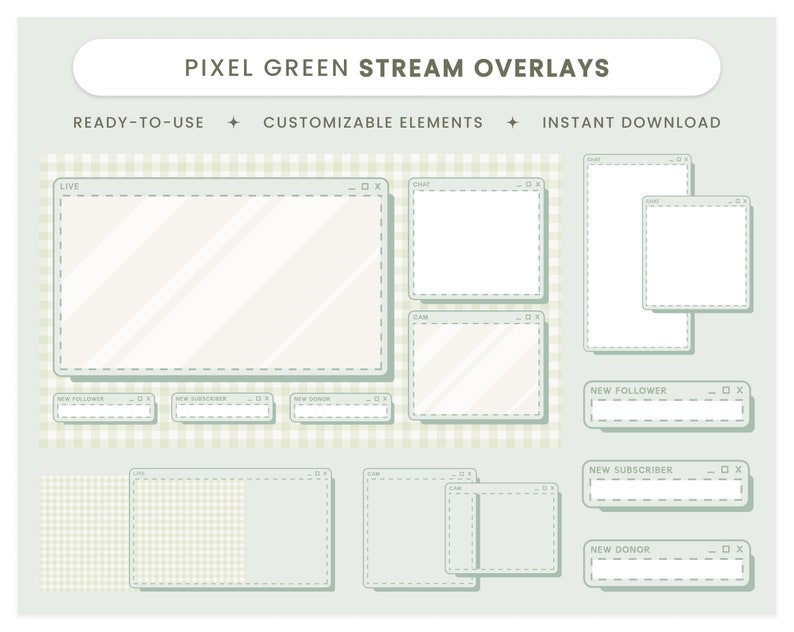 Pixel Green Stream Overlay - Twitch Overlay Package, Customizable ...