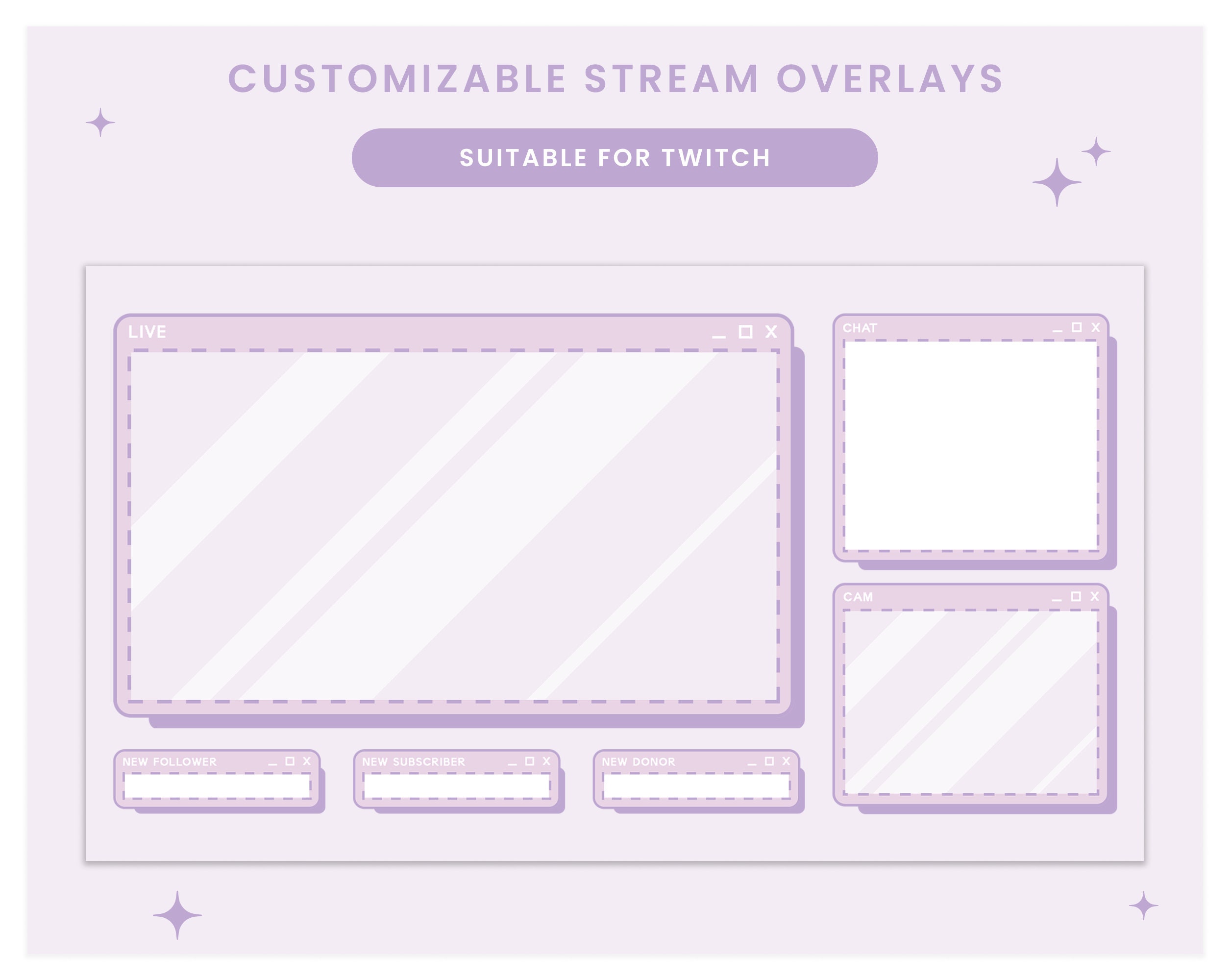 Pixel Purple Stream Overlay - Twitch Overlay Package, Customizable ...