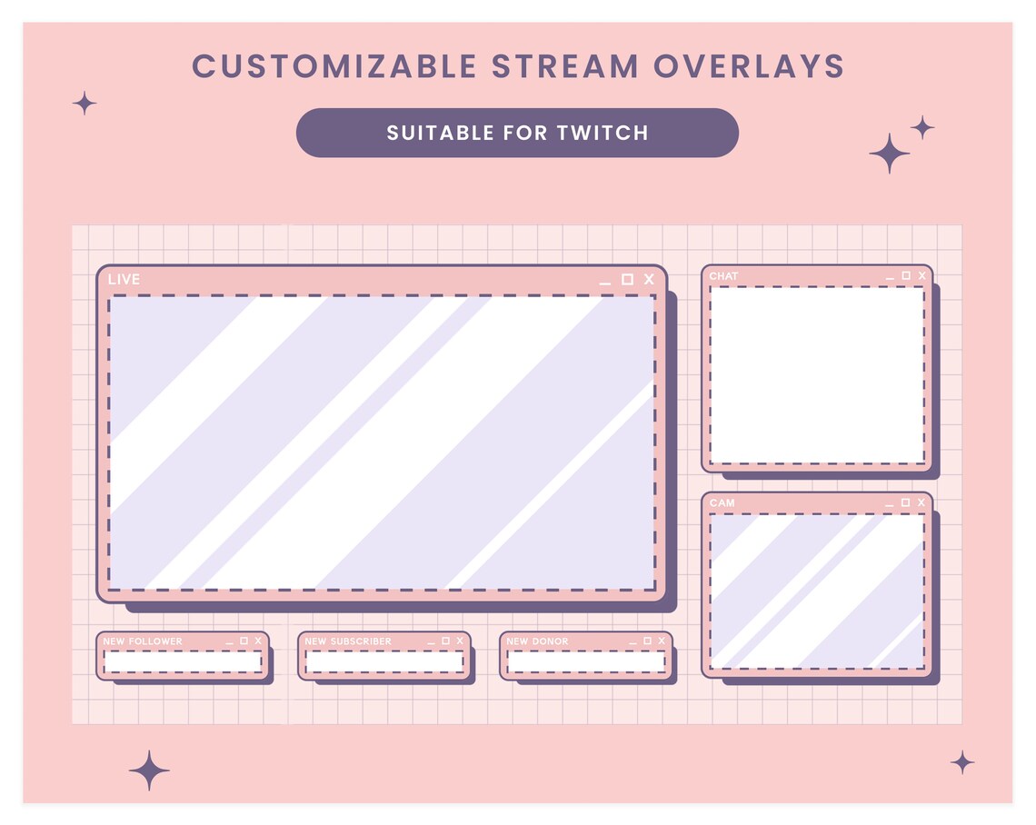 Pixel Lilac Stream Overlay - Twitch Overlay Package, Customizable ...