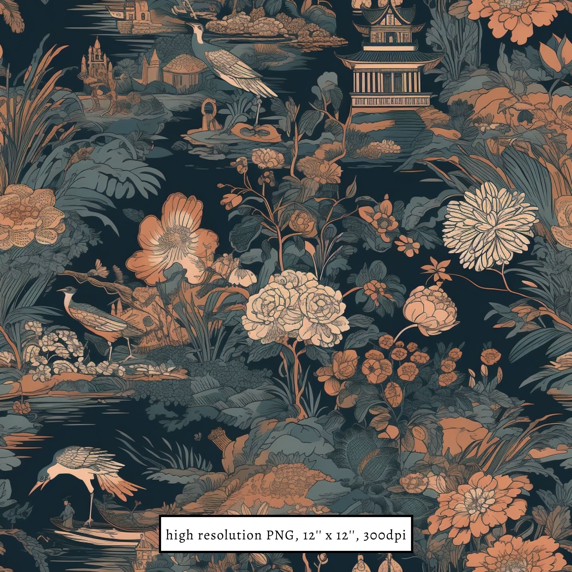 Seamless Pattern, Seamless Chinoiserie Pattern, Chinoiserie Wallpaper ...
