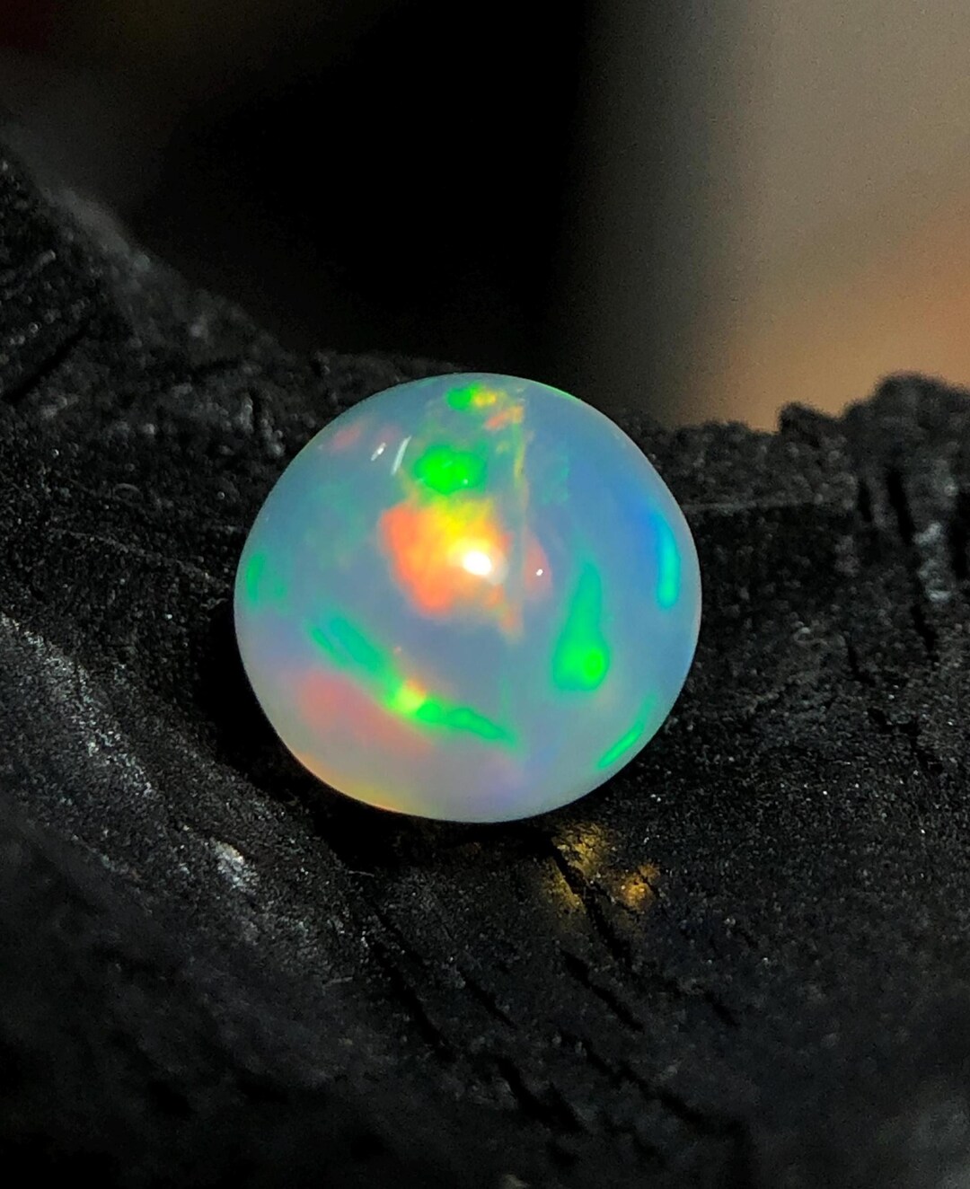 Natural Rainbow Fire Opal Sphere, White Ethiopian Opal Gemstone, Loose ...