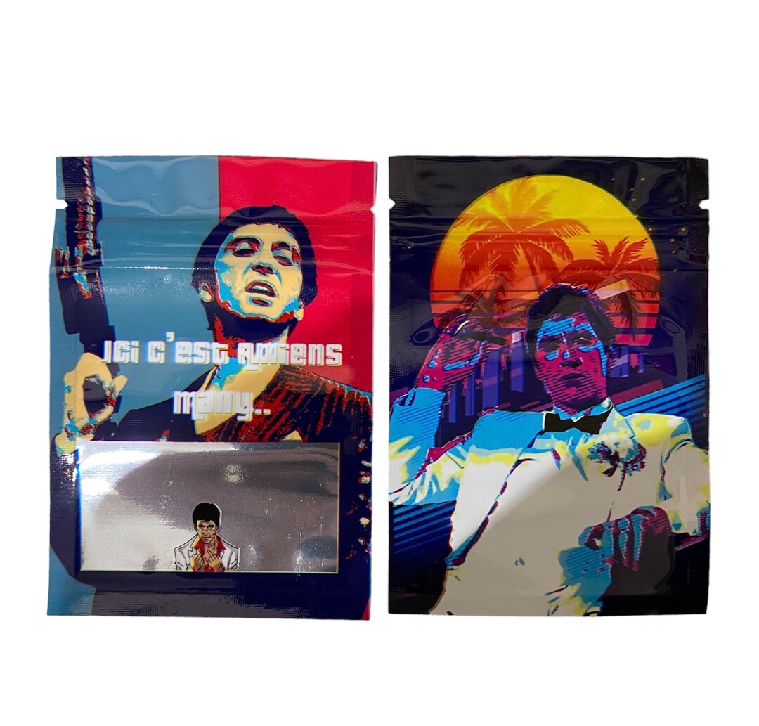 SCARFACE Empty Mylar Zip Lock Design Packs Smell Proof Food Storage ...