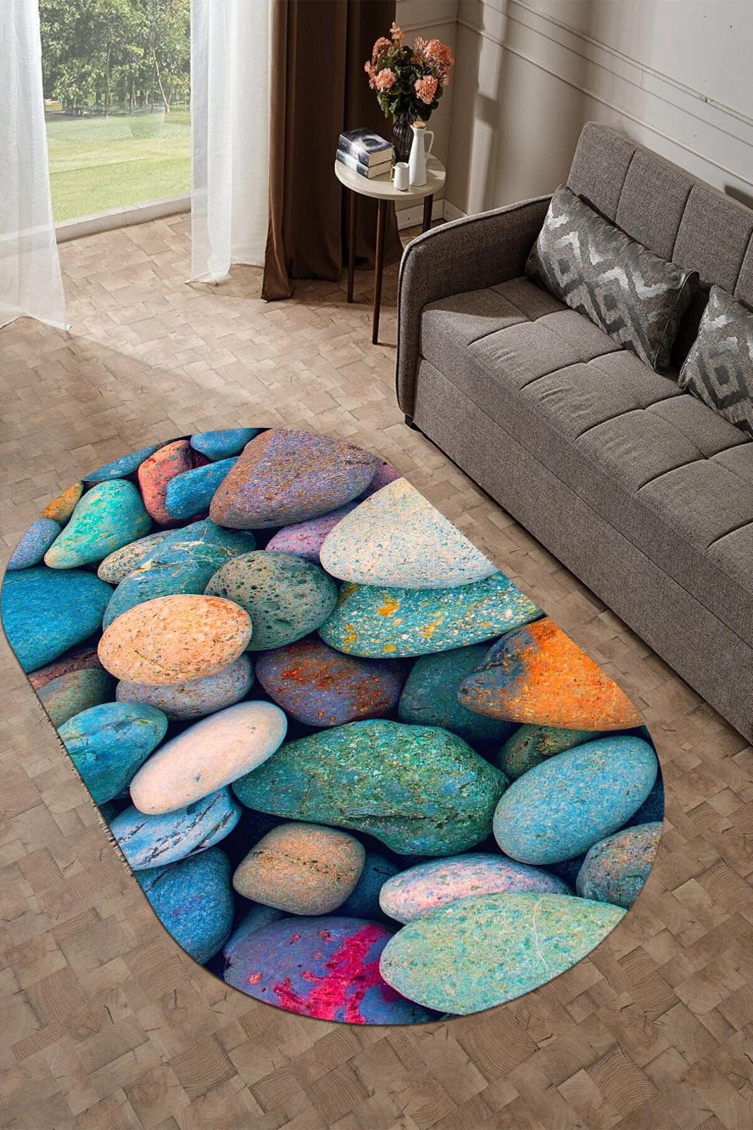 Stone Rugcolorful Stone Rugliving Room Rugarea Rugbatt - Etsy