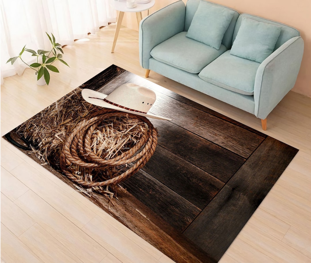Cowboy Rug,cowboy Hat Rug,cowboy Rope Carpet,living Room Rug,area Rug ...