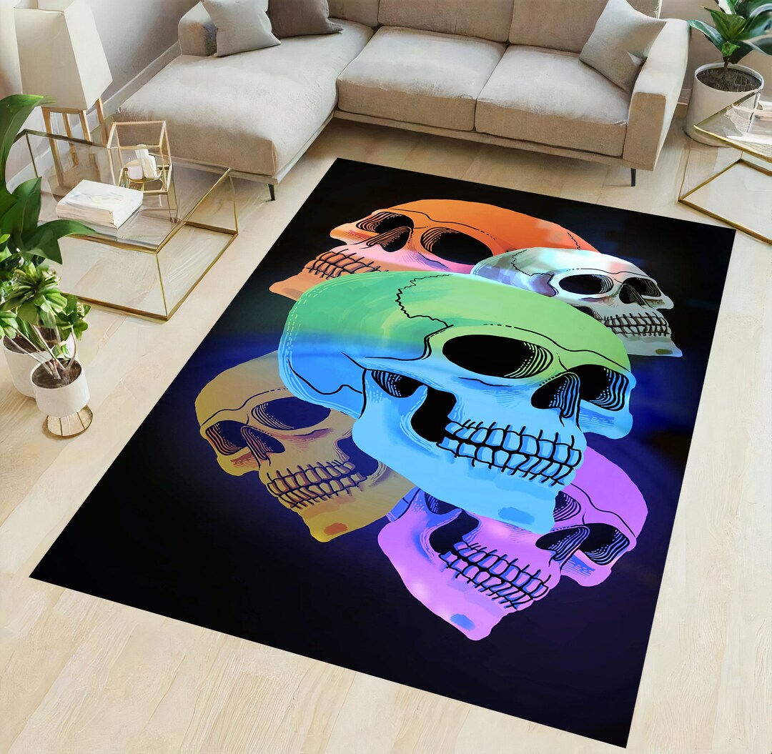 Skull Rugneon Skull Carpetliving Room Rugcolorful Rugarea - Etsy