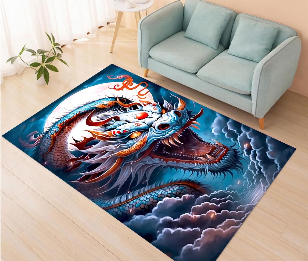 Dragon Carpet, Dragon Rug, Blue Dragon Rug, Living Room Rug, Area Rug ...