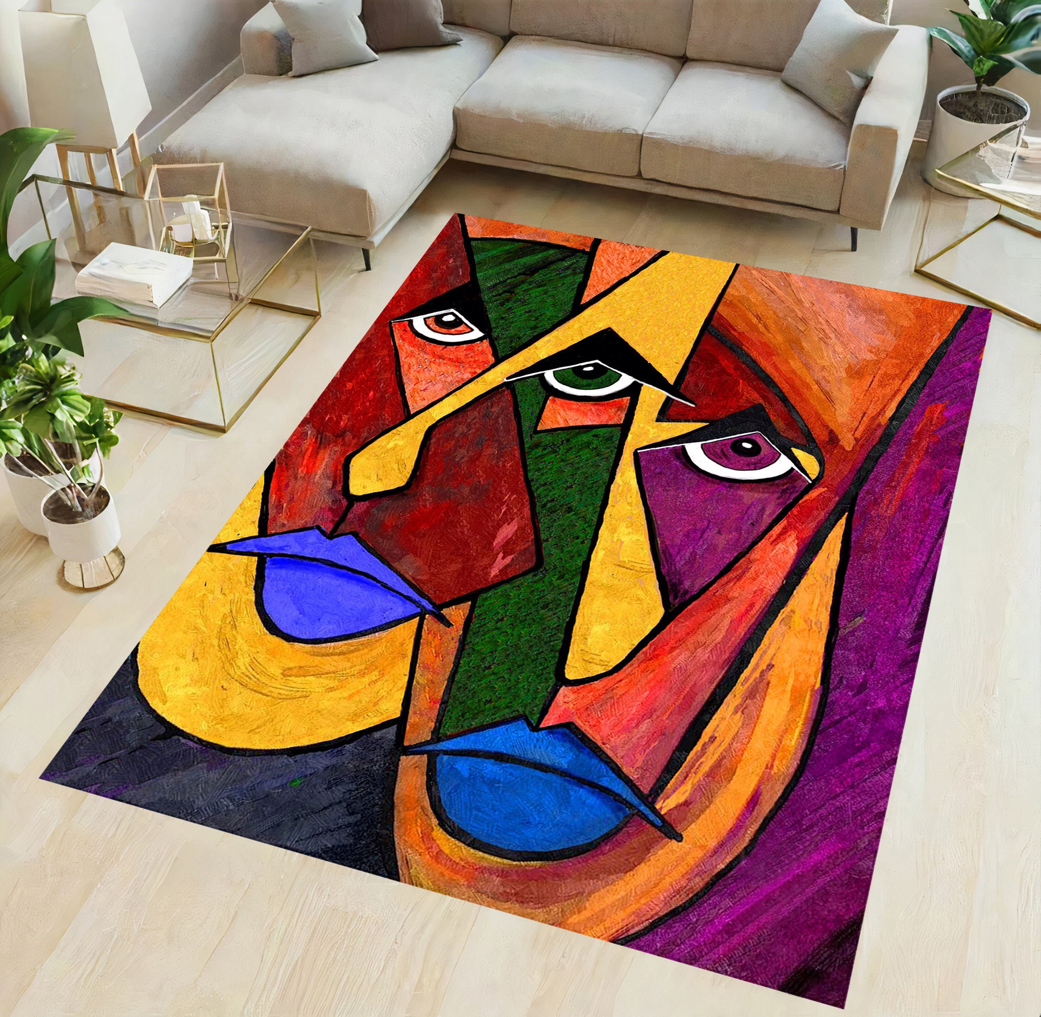 Abstract Painting,painting Carpet,living Room Rug,blue Rug,area Rug ...