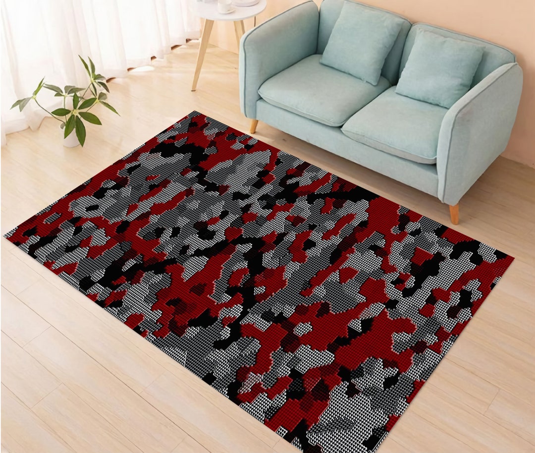 Pixel Camo Rug,red Camo Rug,camouflage Rug,living Room Rug,geometric ...