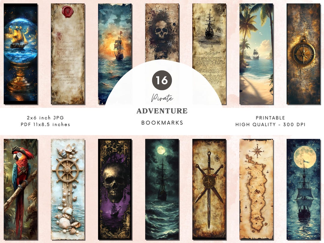 Pirates Bookmarks, Watercolor Bookmark Designs, Pirates Printable ...