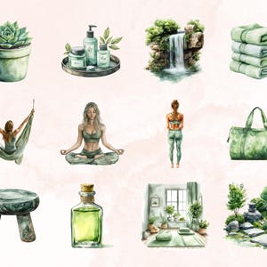 Yoga Clipart Bundle, Watercolor Green Yoga Time Pngs, Yoga Lover ...