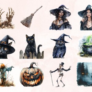 Watercolor Halloween Clipart, Spooky Night Png Bundle, Cute Fall ...