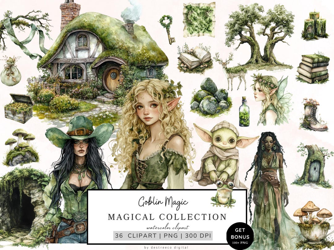 Watercolor Magical Clipart, Goblin Witch Clipart, Green Magic Witch Png ...