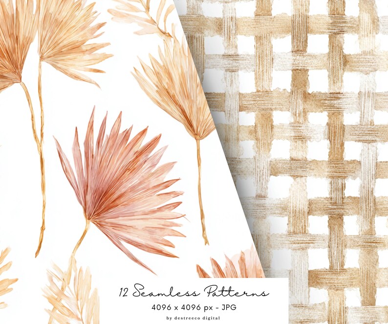 Padrões contínuos em aquarela, papel digital de verão, pacote Boho ...