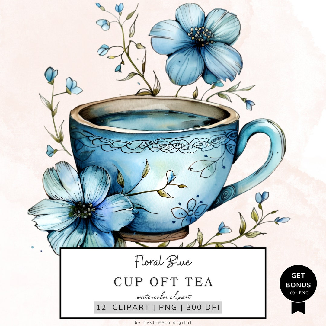 Floral Tea Cup Clipart, Coffee Cup Clipart Bundle, Printable Watercolor ...