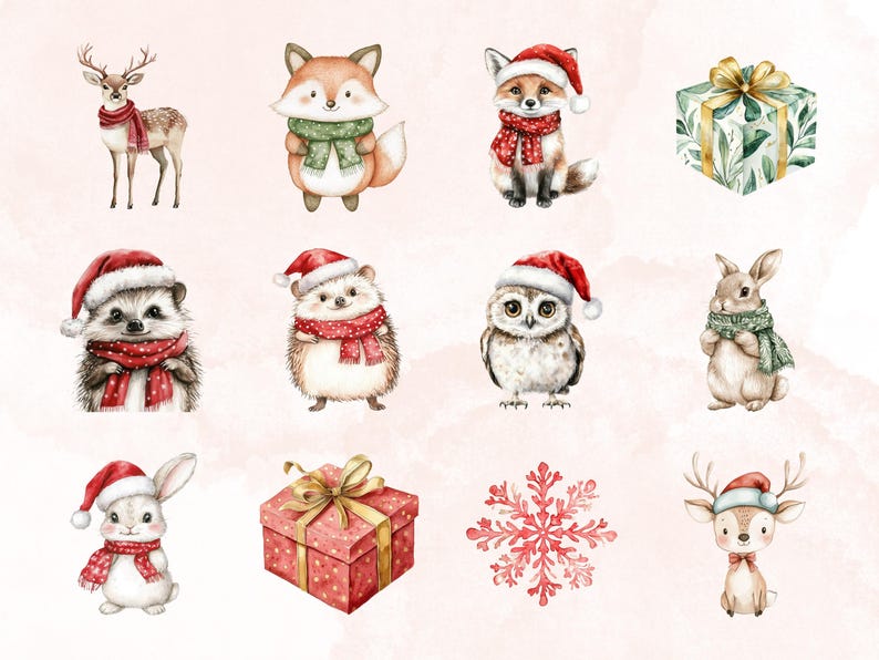 Christmas Woodland Clipart, Christmas Graphics, Woodland Animals ...