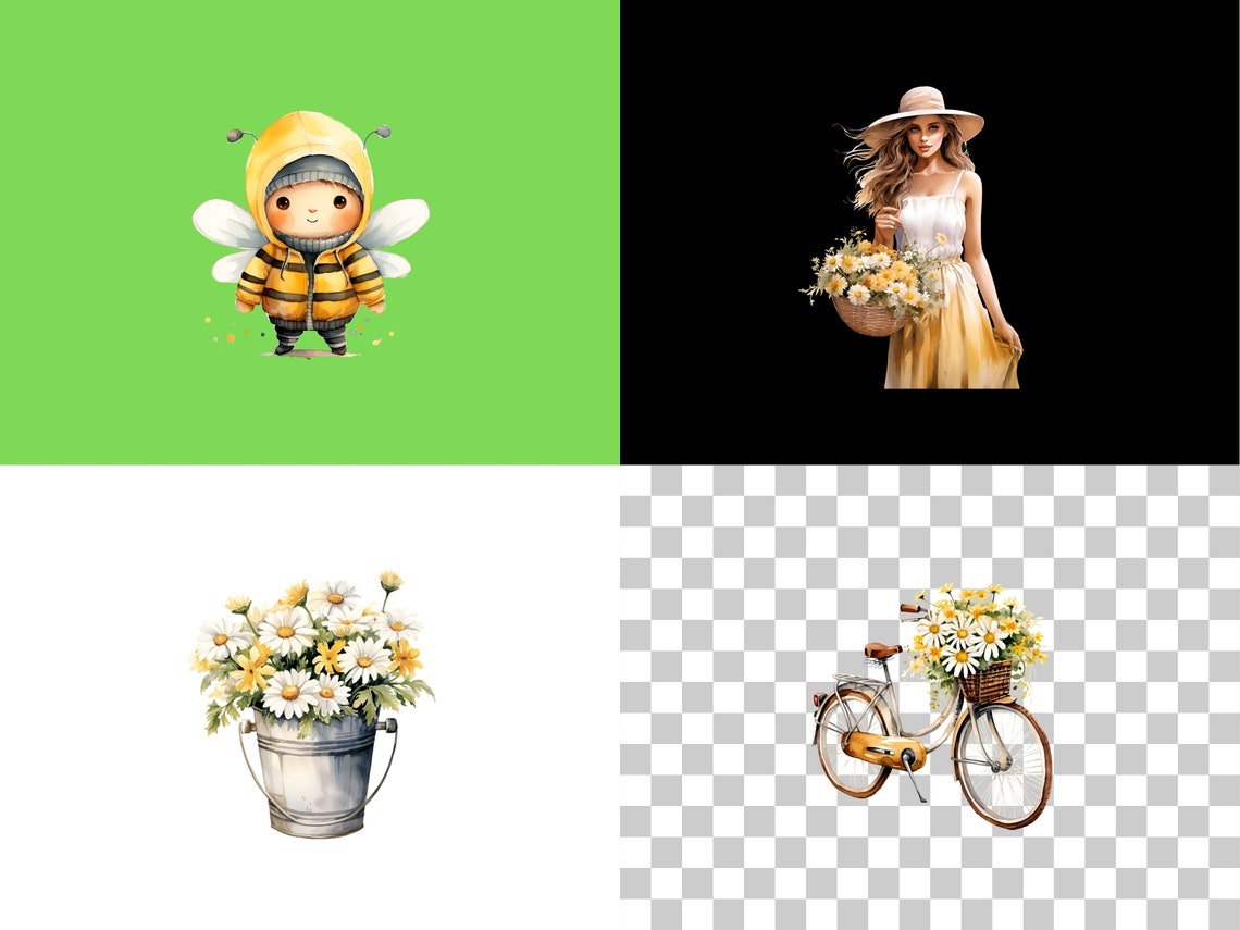 Watercolor Spring Clipart, Daisy Spring Clipart Bundle, Daisy Png ...