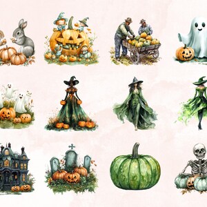 Watercolor Halloween Clipart, Pumpkin Patch Png Bundle, Cute Fall ...