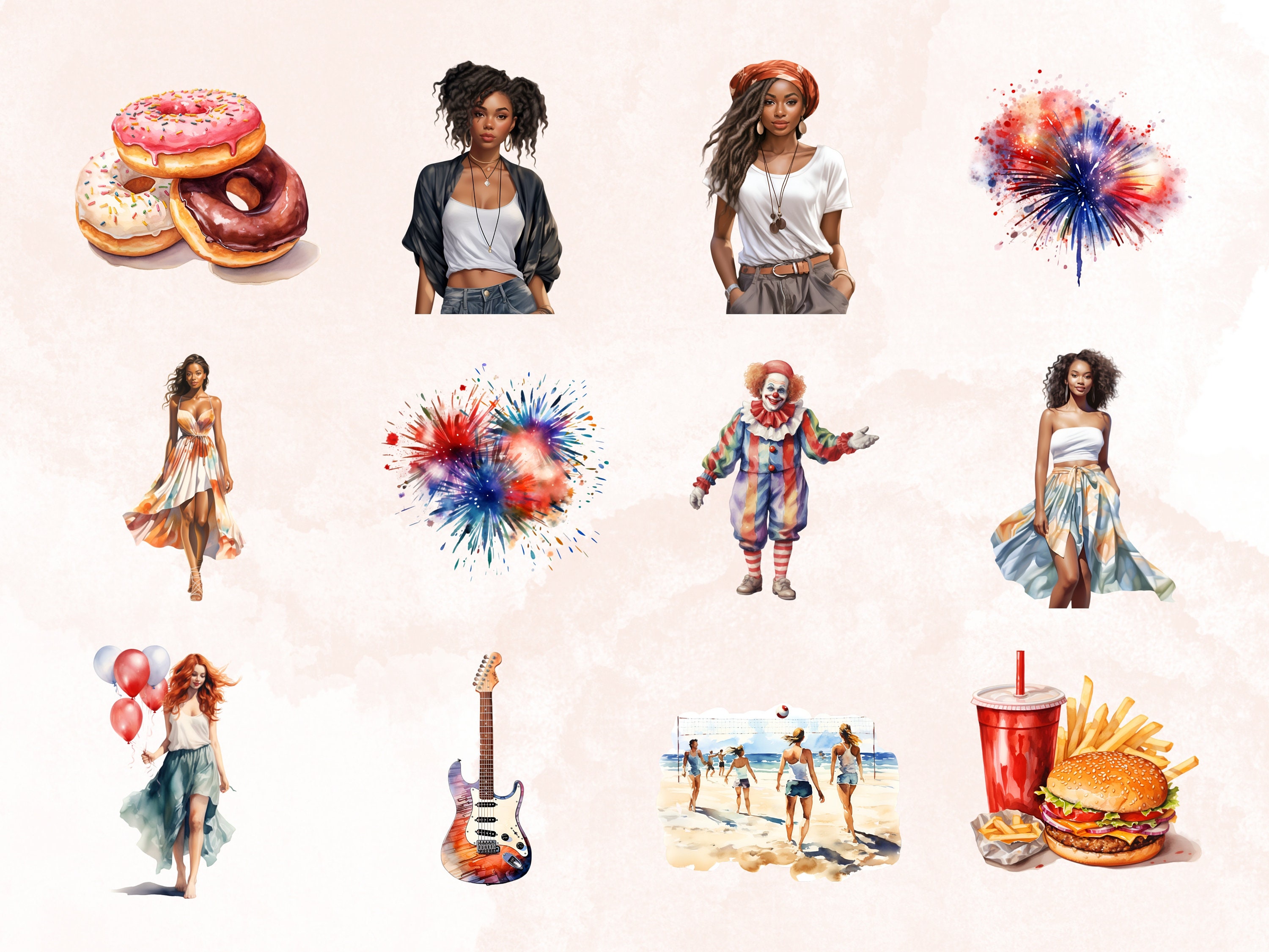 Watercolor Summer Clipart, Festival Clipart, Travel Clipart, Beach ...