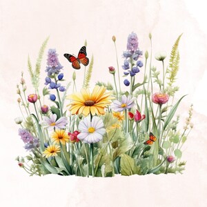Watercolor Wildflower Clipart, Wild Flowers Flowerbed Clipart, Spring ...