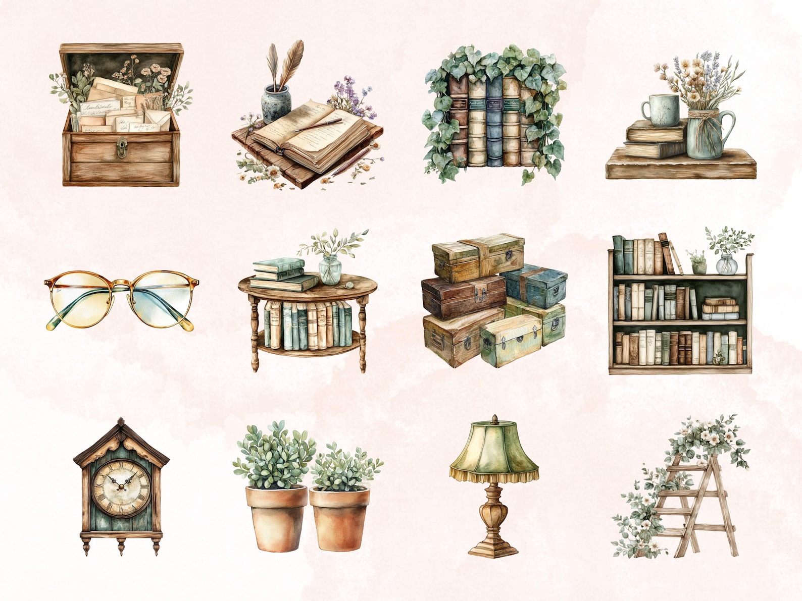 Cottagecore Clipart, Rustic Library Clipart, Cozy Cottage Graphics ...
