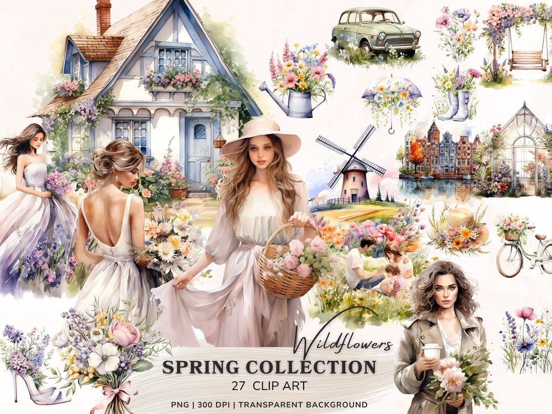 Watercolor Spring Clipart, Wildflowers Clipart Bundle, Wildflowers Png ...