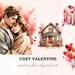Cozy Valentines Clipart, Watercolor Valentine's Day Clipart Bundle, 12 ...