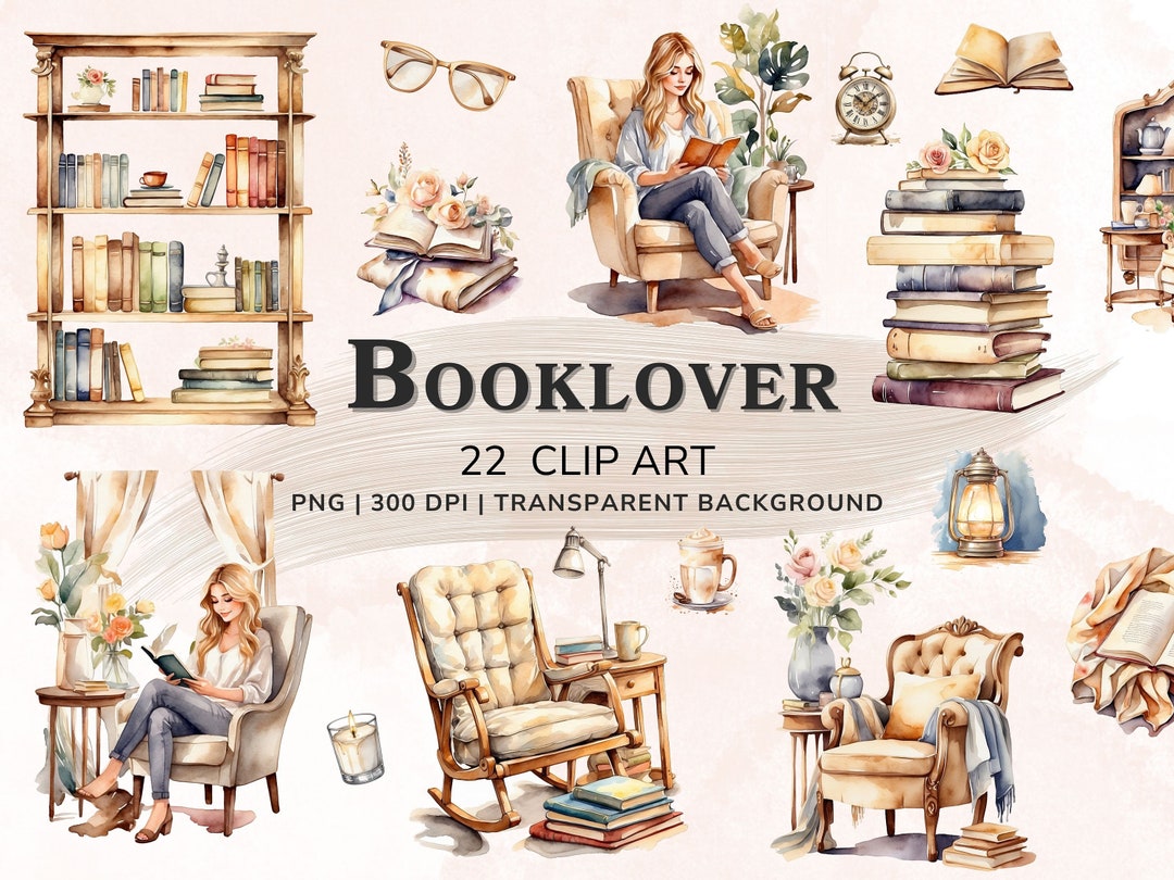 Book Lover Watercolor Clipart, Pretty Girl Clipart, PNG Books Clipart ...