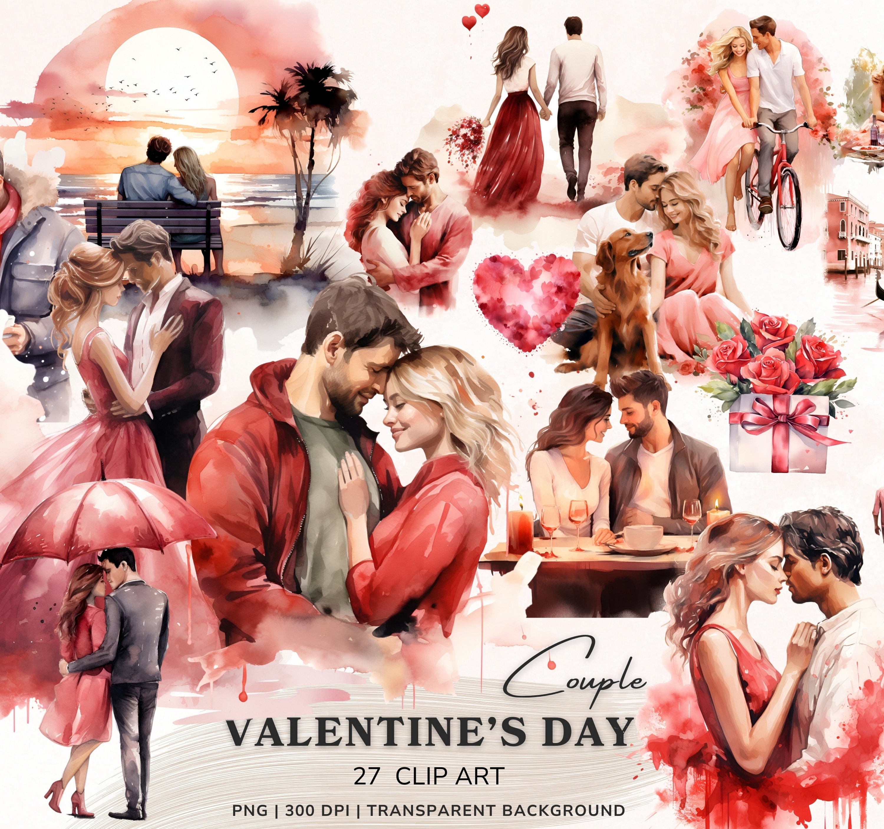 Valentines Clipart Mega Bundle, Watercolor Valentines Day Png ...