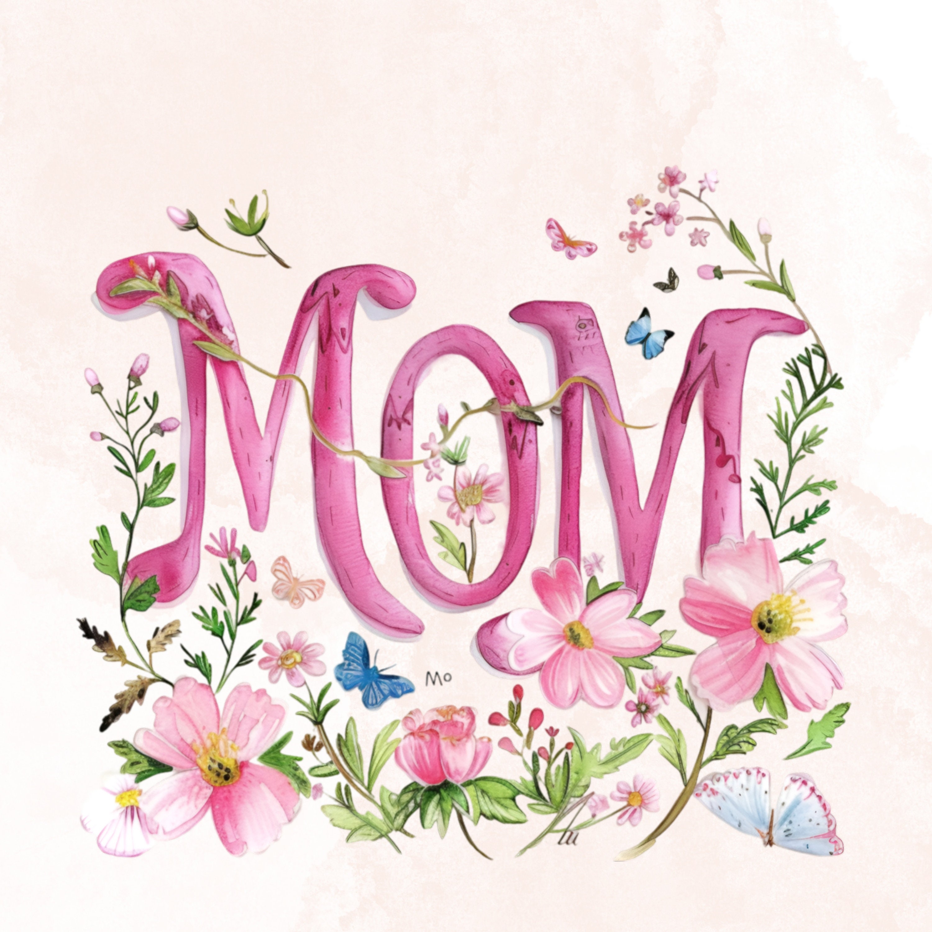 Watercolor Mothers Day Clipart, Floral Mom Clipart Bundle, Happy ...