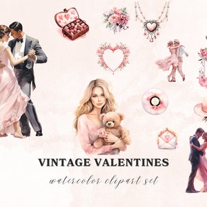Watercolor Vintage Valentines Clipart Bundle, Valentines Day Png ...