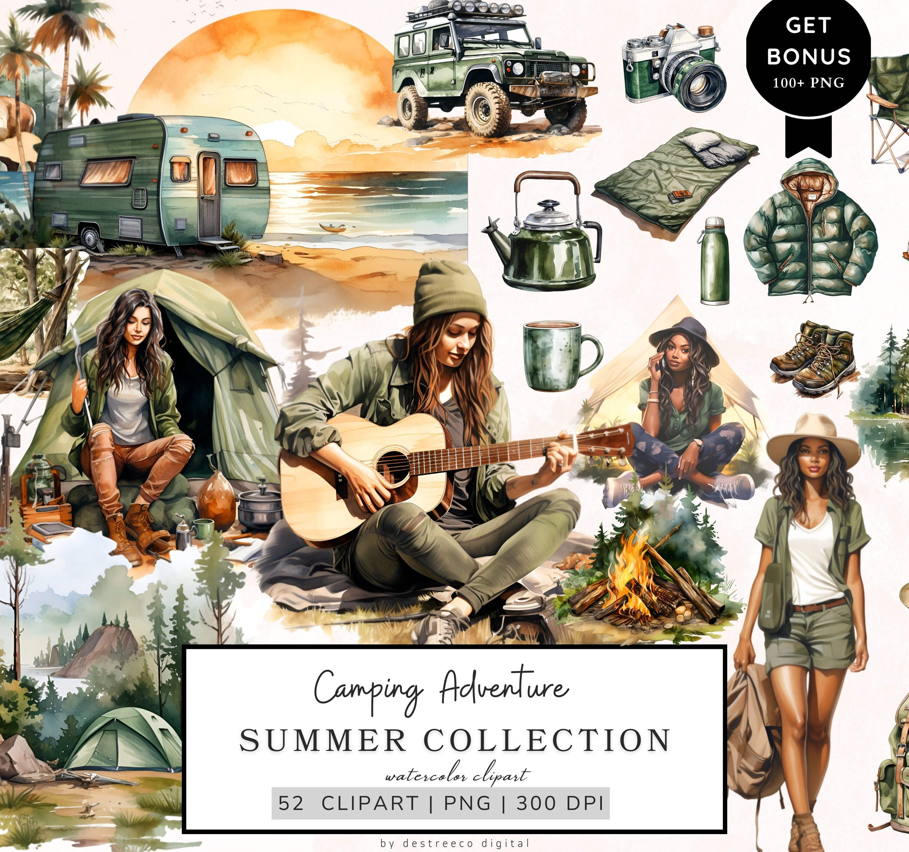 Hello Summer Clipart Bundle, Watercolor Summer Png Graphics, Holiday ...