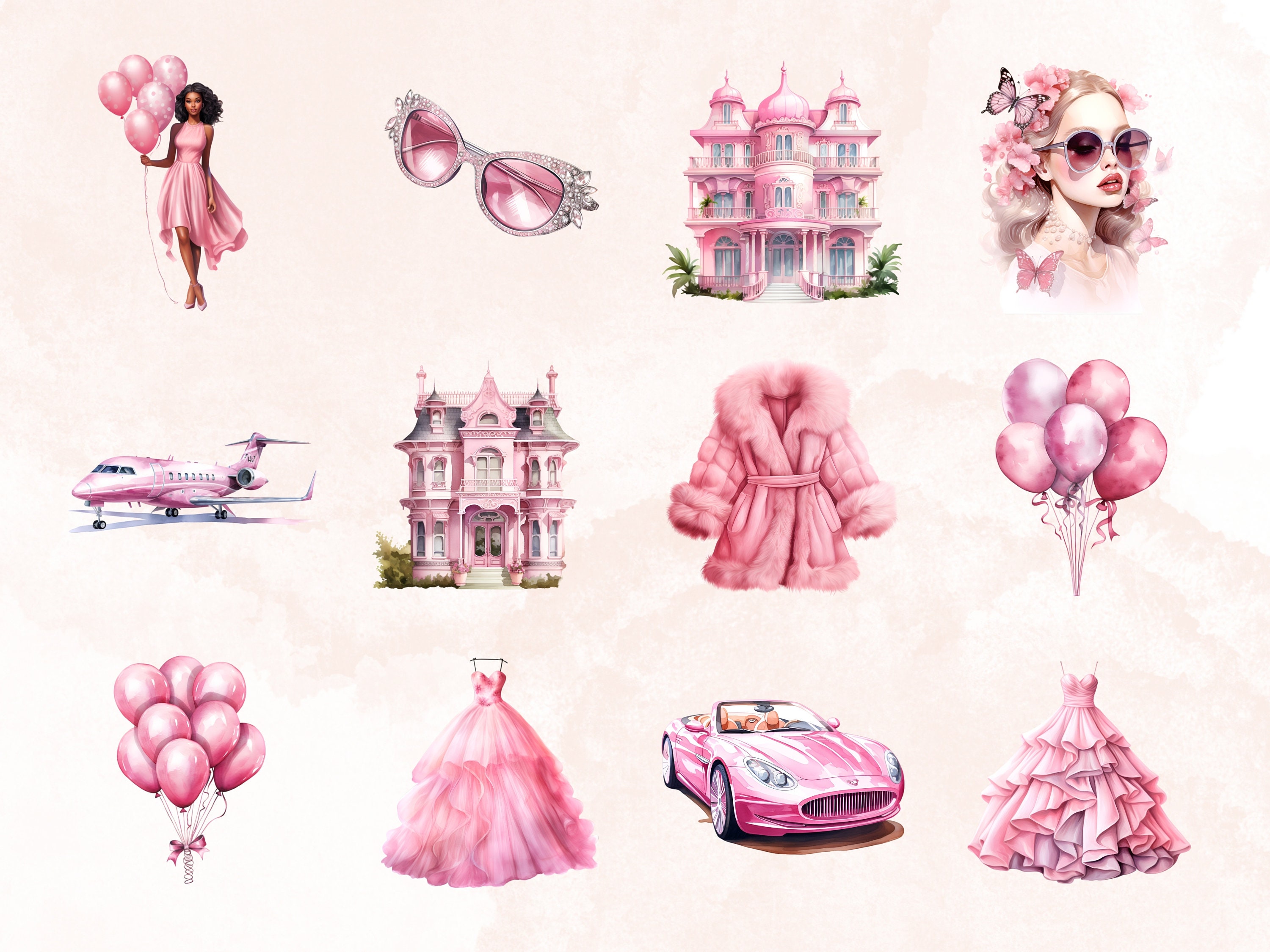 Watercolor Pink Fashion Girl Clipart, Pink Girl Doll Clipart, Princess ...
