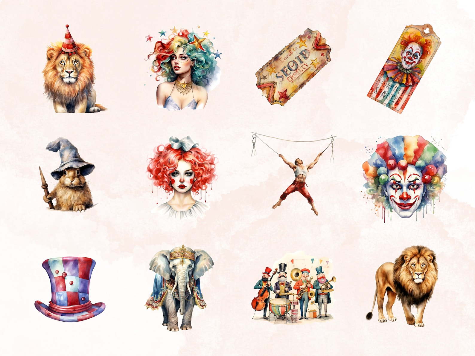 Watercolor Circus Clipart Bundle, Vintage Circus Png Graphics, Circus ...