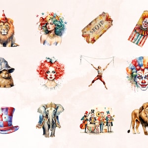 Watercolor Circus Clipart Bundle, Vintage Circus Png Graphics, Circus ...