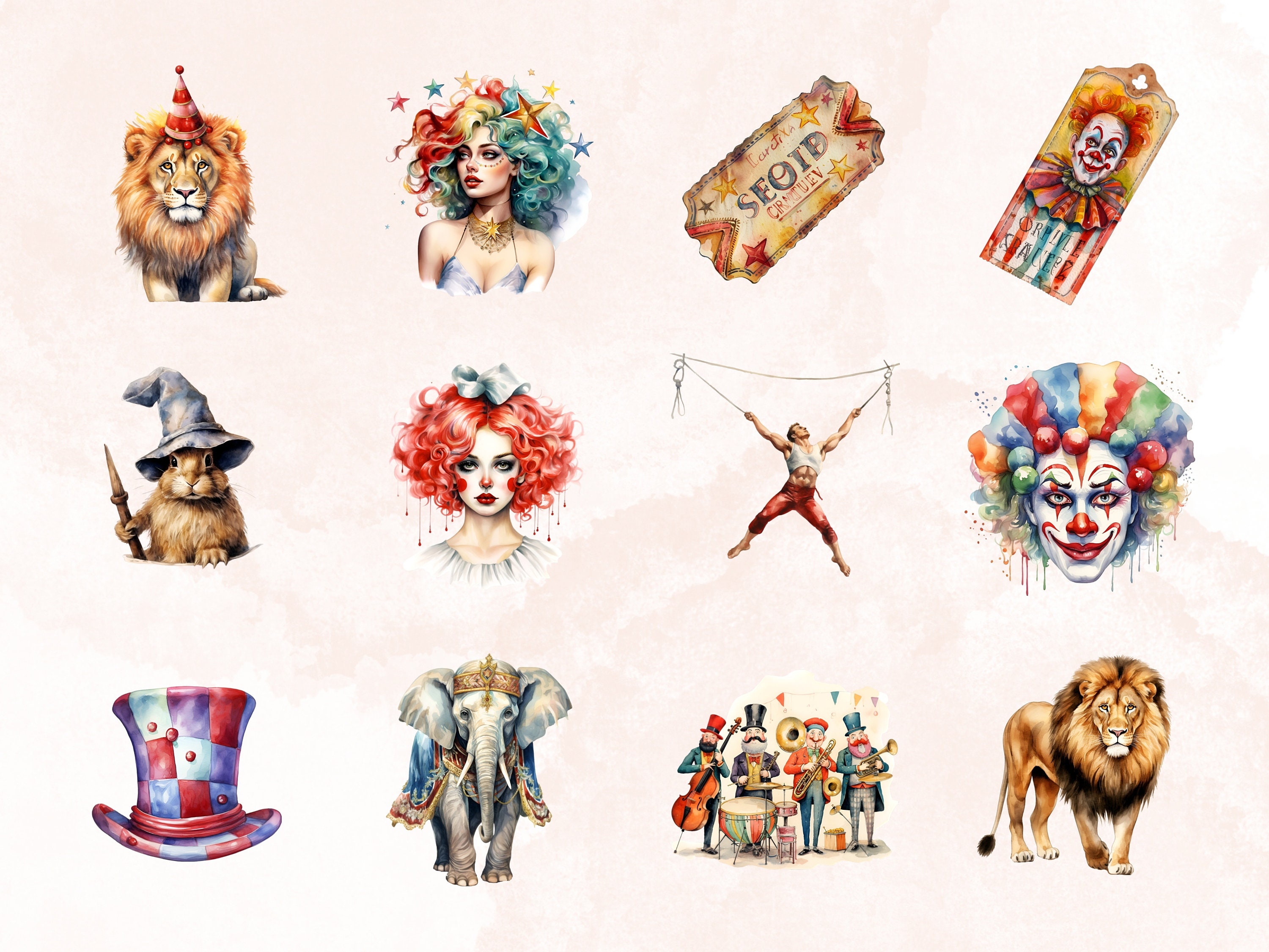 Watercolor Circus Clipart Bundle, Vintage Circus Png Graphics, Circus ...