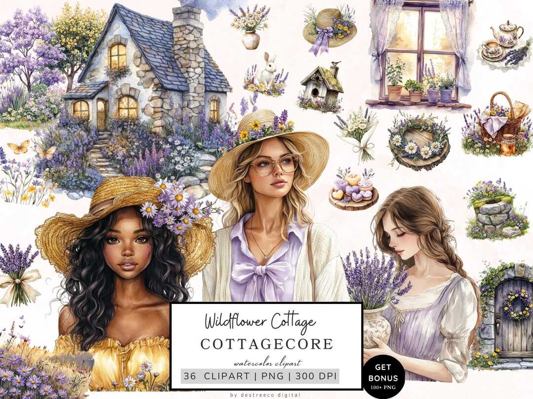 Cottagecore Clipart, Wildflowers Clipart, Cozy Cottage Graphics, Love ...