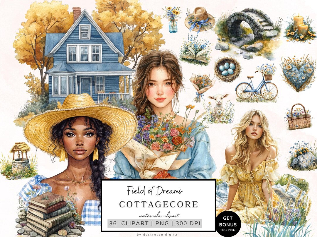 Cottagecore Clipart, Cottage Field Clipart, Cozy Cottage Graphics Png ...