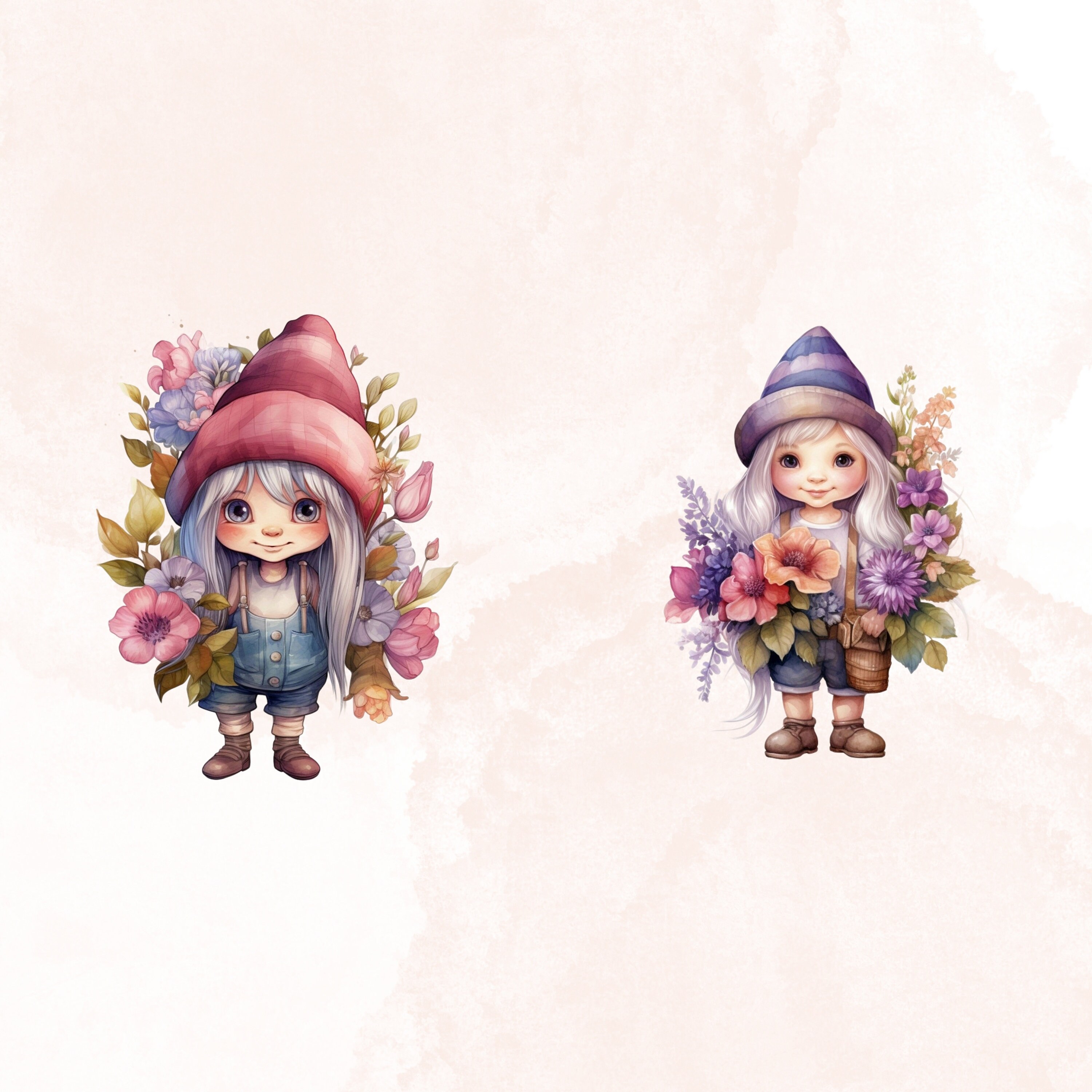Gnome Clipart, Cute Girl Gnome Bundle, Watercolor Gnome Png, Spring ...
