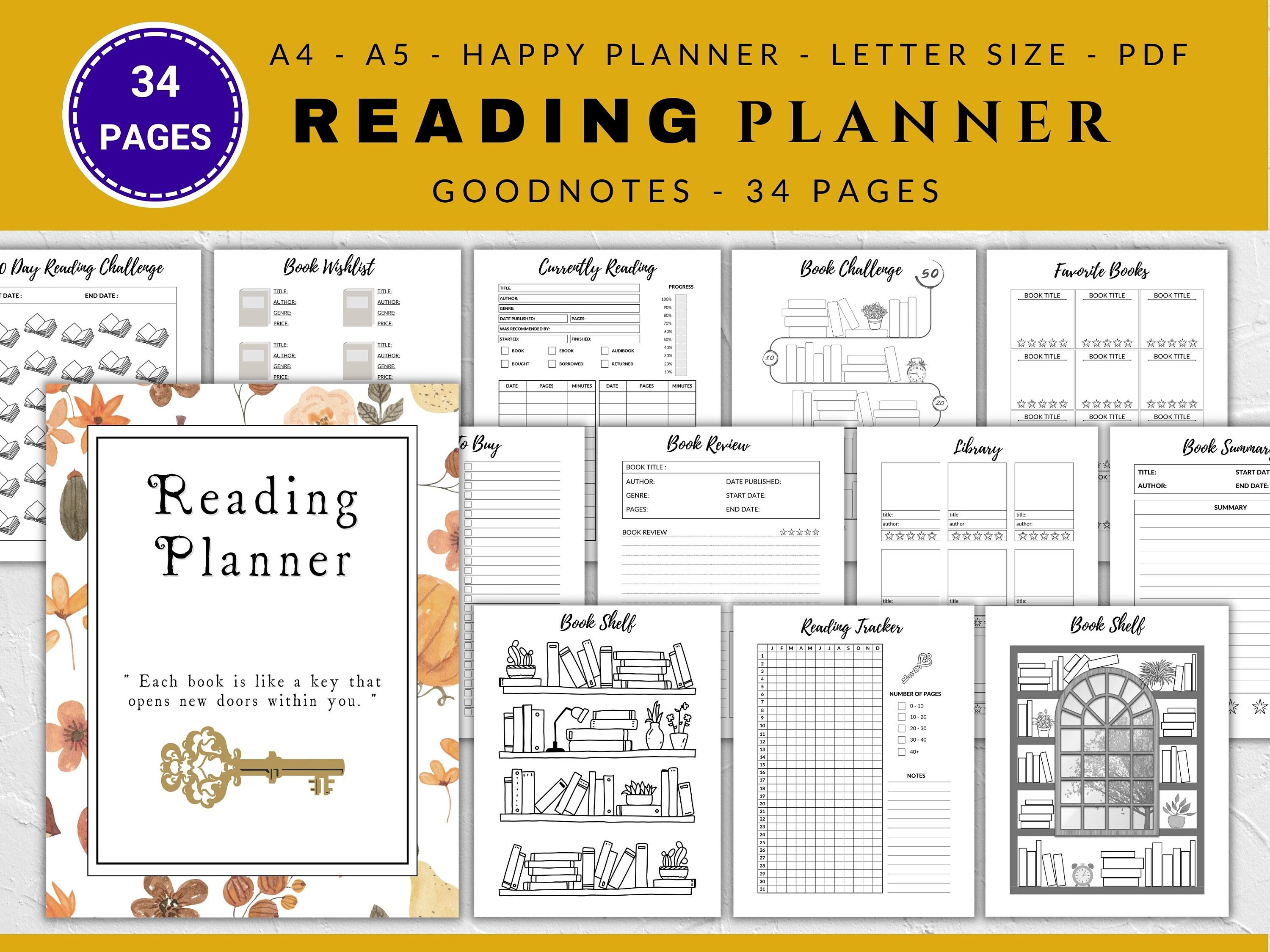 Reading Planner Printable Book Journal Reading Tracker - Etsy