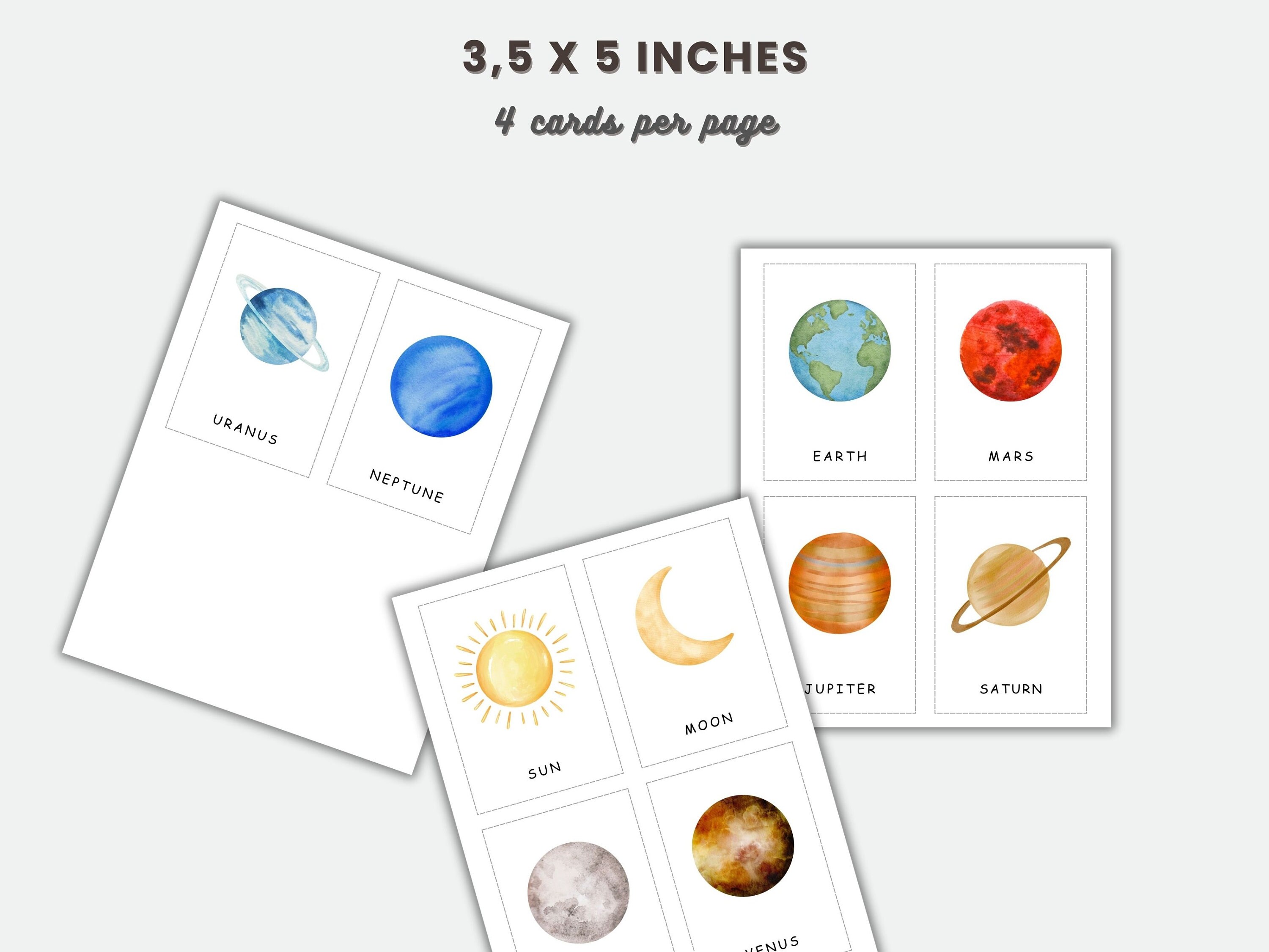 Solar System Printable Flashcards Montessori Cards Planets - Etsy UK